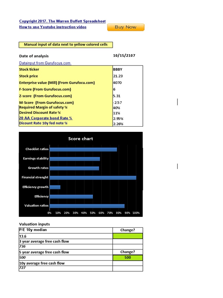 The Warren Buffett Spreadsheet Final-Version - Preview | PDF | Price ...