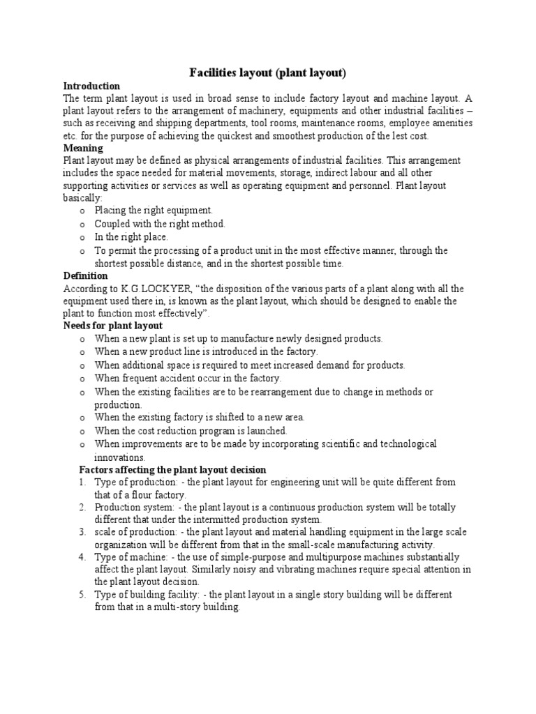 Facilities Layout (Plant Layout) | PDF | Factory | Machines