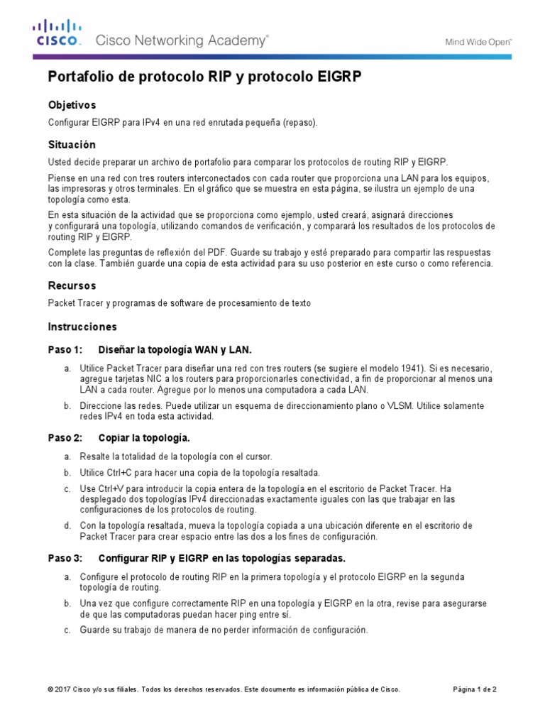 6.5.1.1 Portfolio de Protocolo RIP y de Protocolo EIGRP | PDF | Enrutador (Computación ...