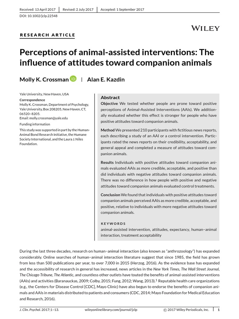 The Influence of Attitudes Toward Companion Animals on Perceptions of ...