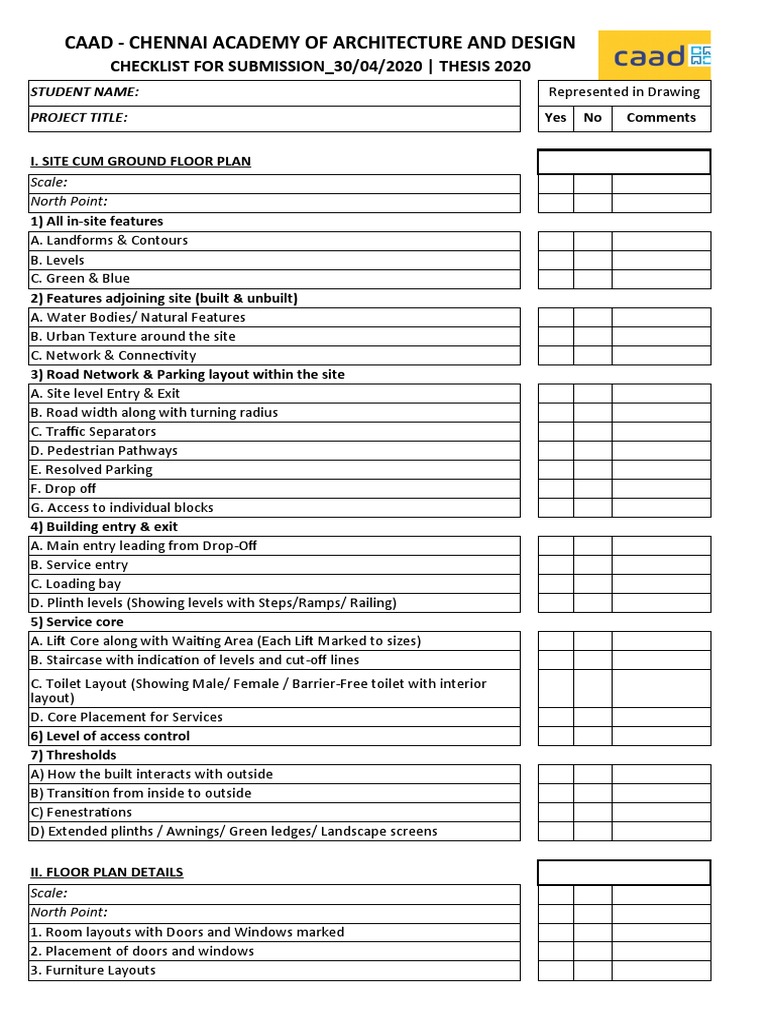 Caad - Chennai Academy of Architecture and Design: Checklist For ...