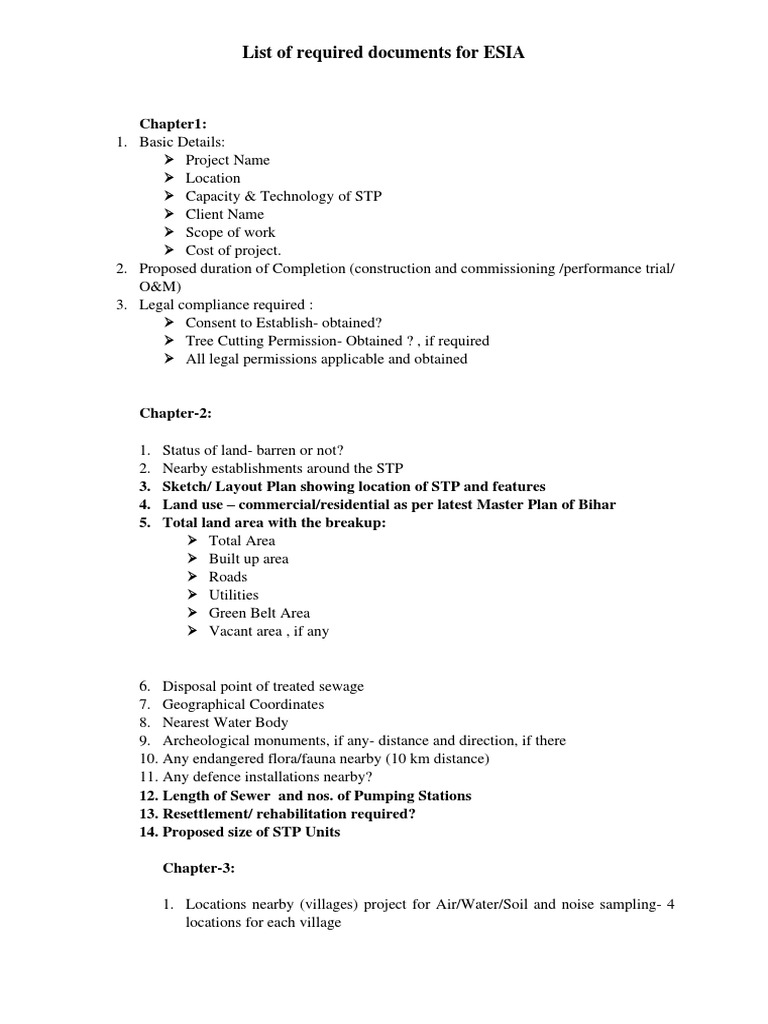 Details Required For ESIA | PDF