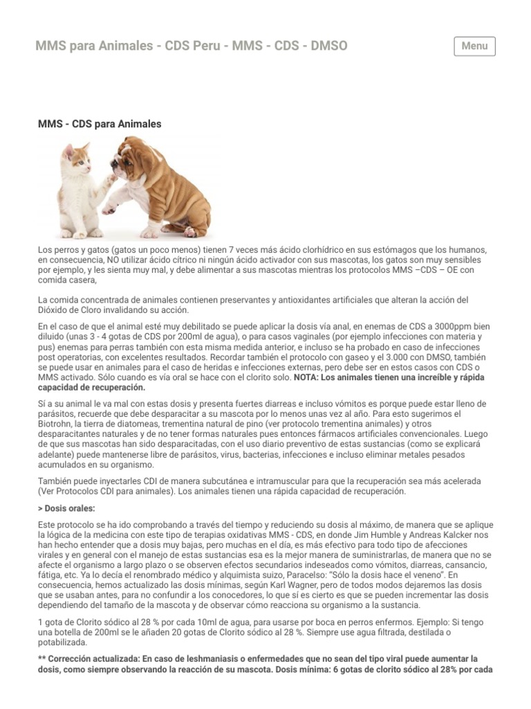MMS para Animales - CDS Peru - MMS - CDS - DMSO | PDF | Perros | Gatos
