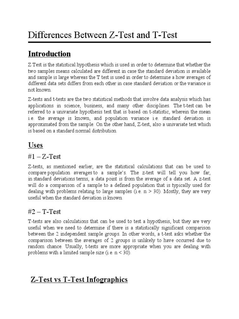 Differences Between Z and T Test | PDF | Student's T Test | Statistical ...