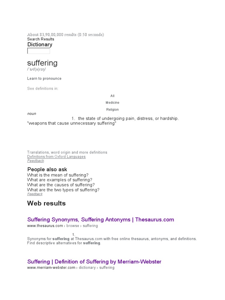 Suffering: Dictionary | PDF