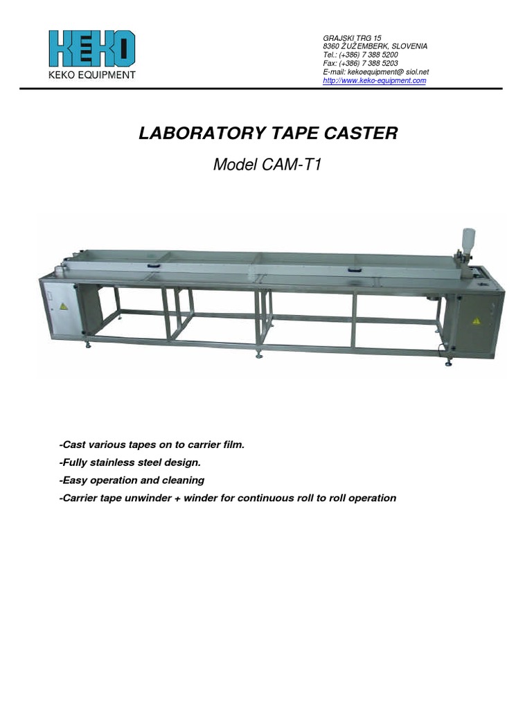 Laboratory Tape Caster: Model CAM-T1 | PDF | Tools | Manufactured Goods