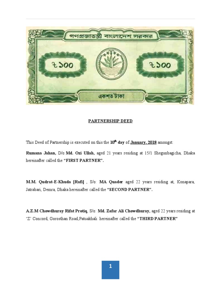 Assignment of PartnerShip Deed | PDF | Overdraft | Partnership