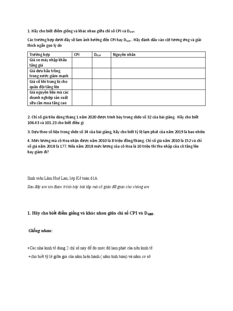 BT KTVM - chỉ số điều chỉnh GDP và CPI | PDF