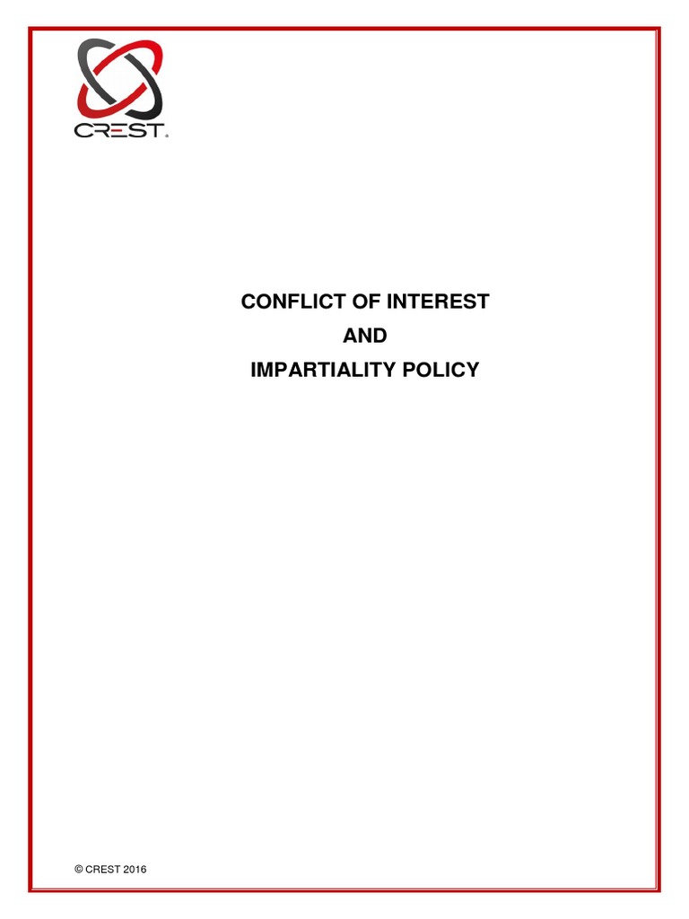 Conflict of Interest AND Impartiality Policy: © CREST 2016 | PDF | Conflict Of Interest | Insurance