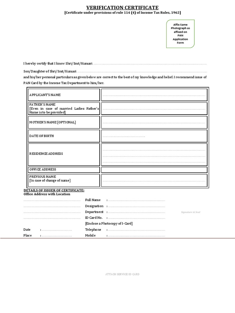 Gazetted Officer's Certificate/Annexure For PAN Card | PDF | Document ...