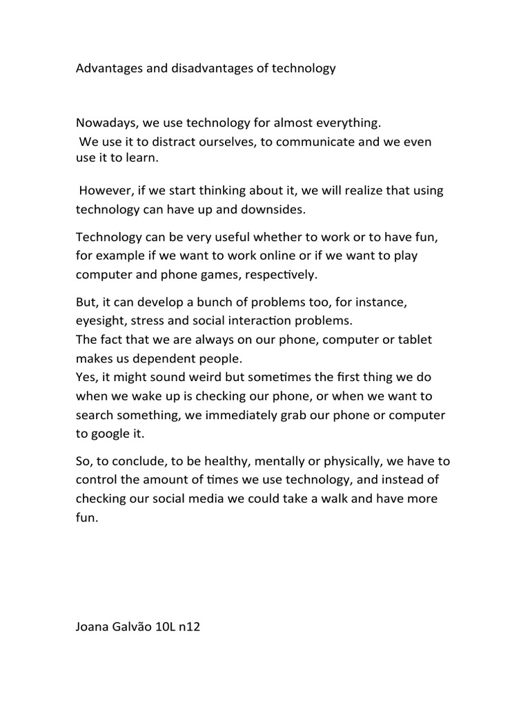 Advantages and Disadvantages of Technology | PDF | Social Science ...