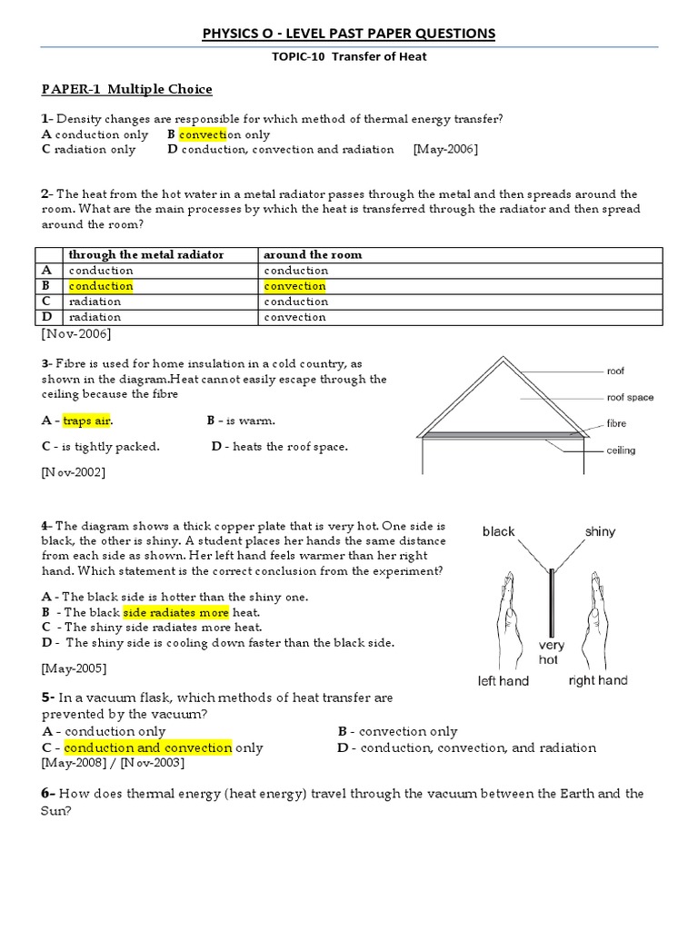 Level Past Paper Questions - Physics O: TOPIC-10 Transfer of Heat PAPER ...