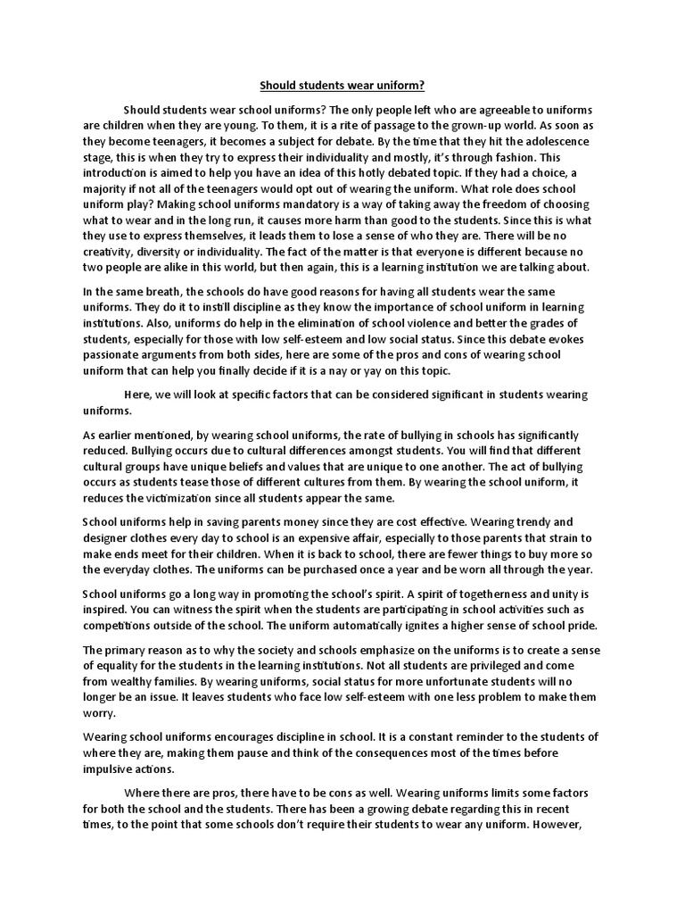 The Debate on School Uniforms | PDF | Clothing