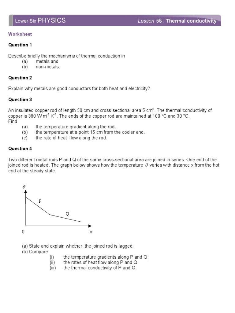Worksheet | PDF | Thermal Conductivity | Electrical Resistivity And ...