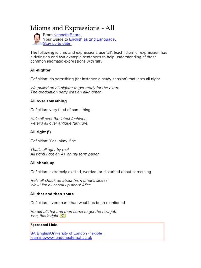 Common English Idioms with 'All' | PDF | Question | Grammar