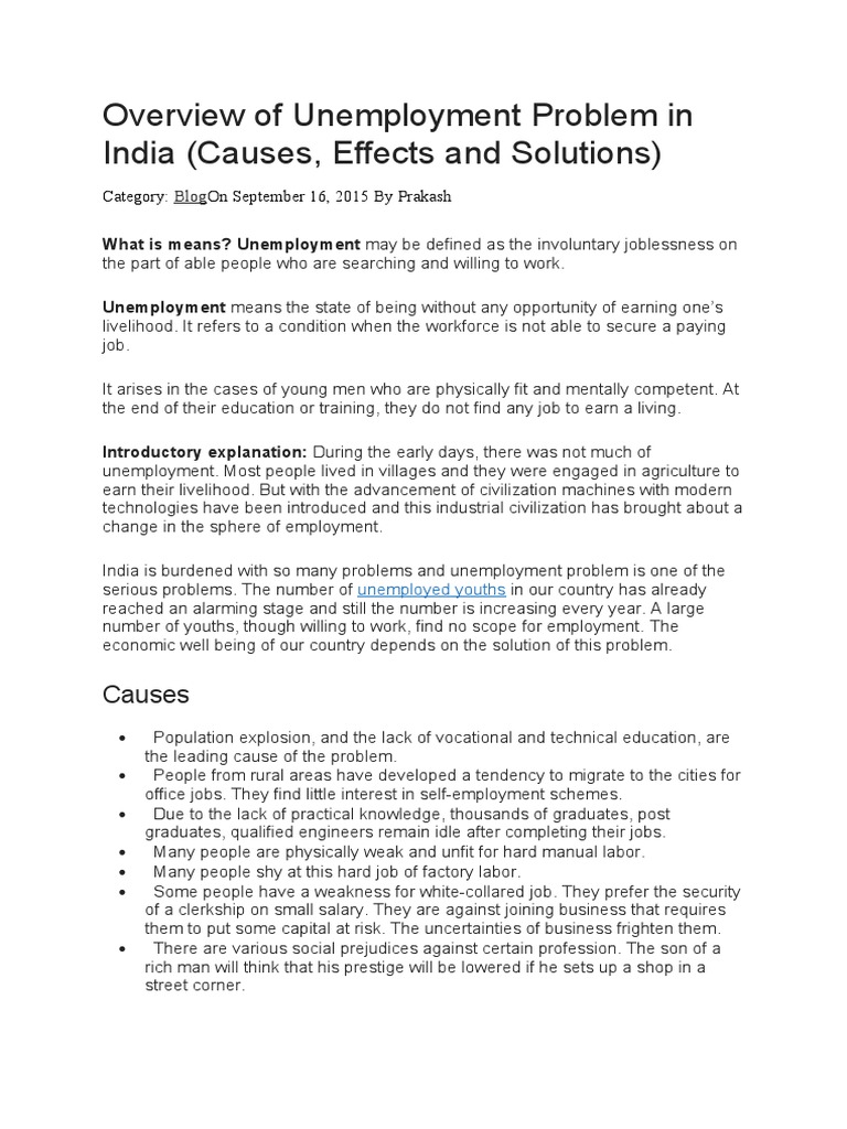 Overview of Unemployment Problem in India | PDF | Underemployment ...