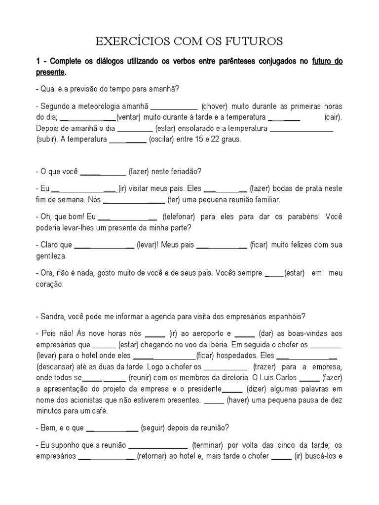 Portugués 3-Futuros - Exercícios | PDF