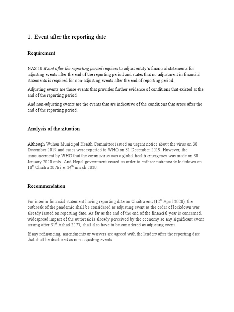 Event After The Reporting Date: Requirement | PDF | Finance & Money ...