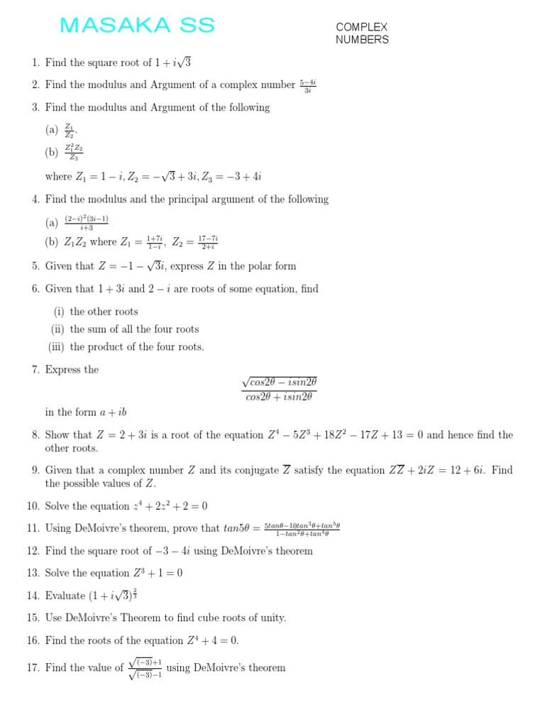 Complex Numbers PDF | PDF | Complex Number | Square Root