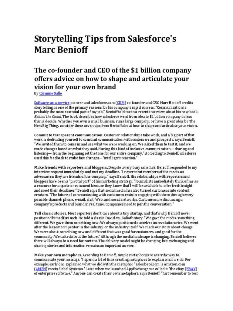 Storytelling Tips From Salesforce's Marc Benioff | PDF | Communication ...