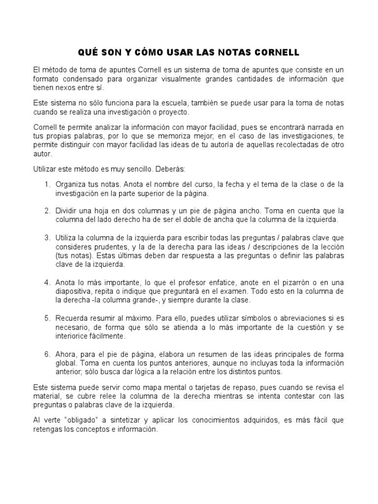 Qué Son y Cómo Usar Las Notas Cornell | PDF | Ciencia cognitiva | Cognición