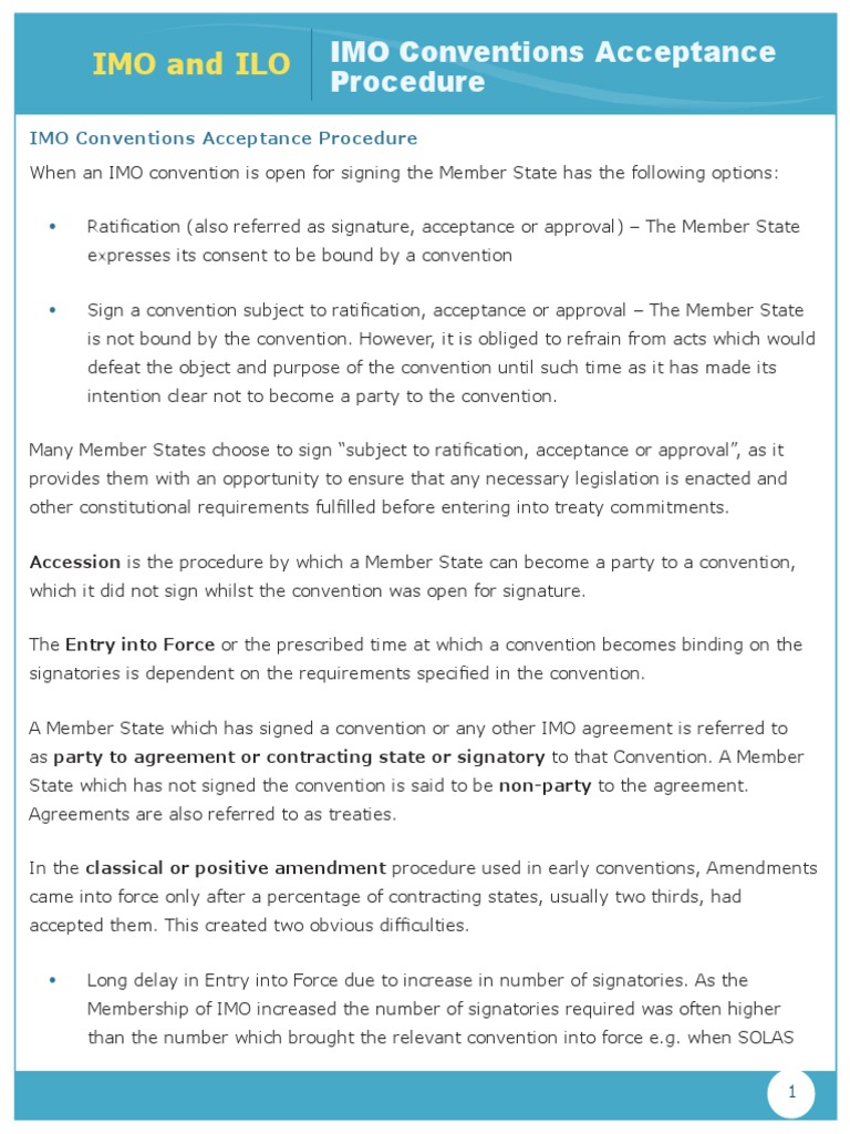 IMO Conventions: Tacit Acceptance Explained | PDF | Treaty | Ratification