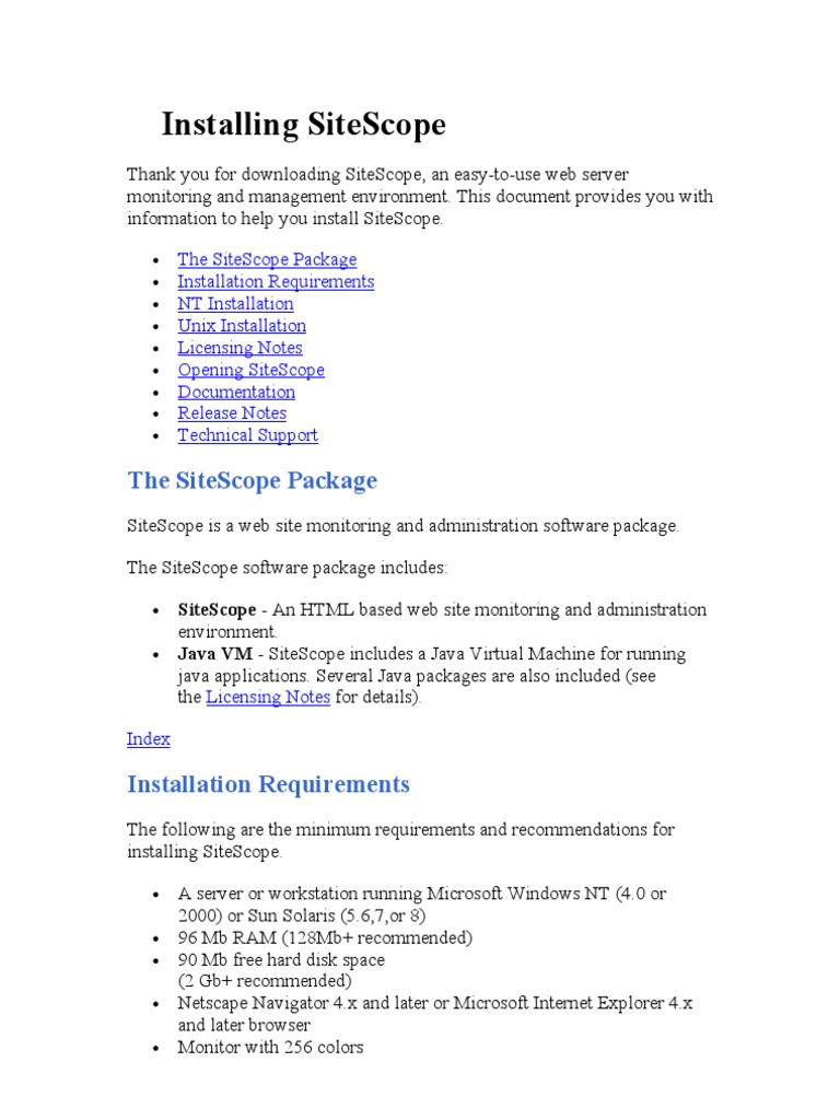 Installing SiteScope | PDF | Microsoft Windows | Search Engine Indexing