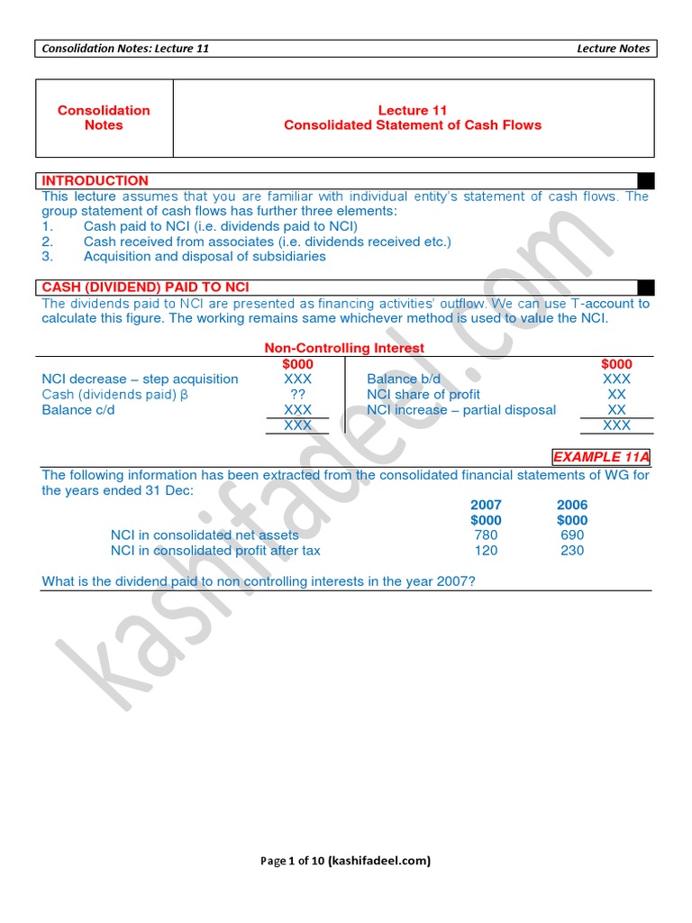 Consolidation Notes Consolidated Statement of Cash Flows | PDF | Cash ...