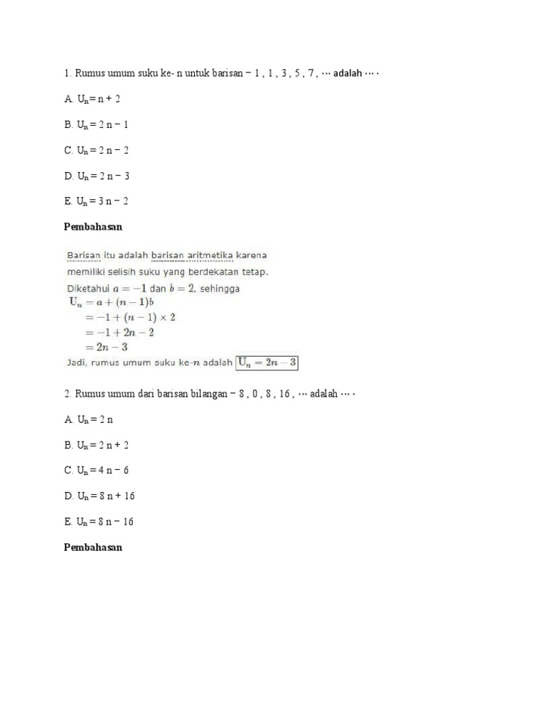 Soal Barisan Dan Deret Aritmatika | PDF | Metode & Bahan Ajar | Komputer