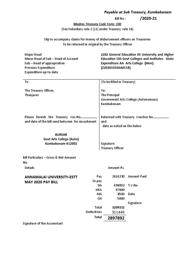 MTC-100 Treasury Form | Economies | Public Finance