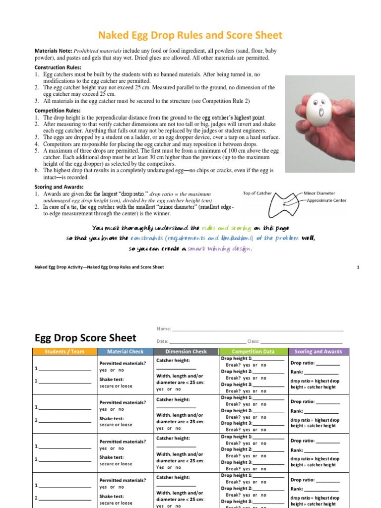 Egg Drop Rules and Score Sheet | PDF | Length | Nature