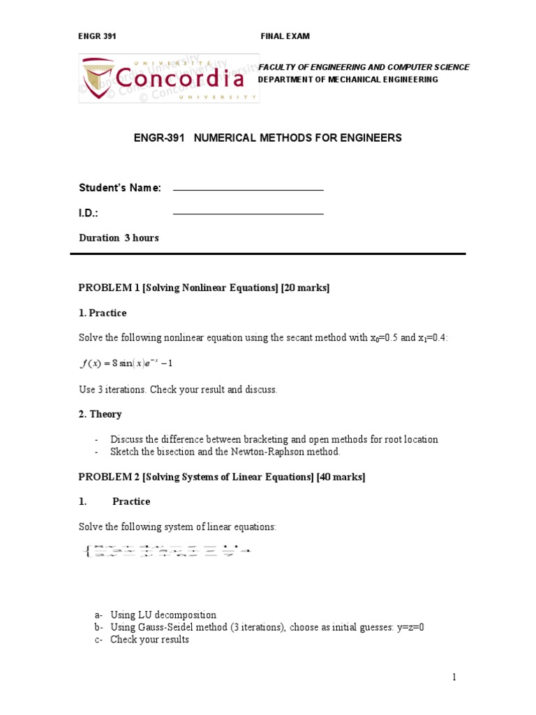 Engr-391 Numerical Methods For Engineers | PDF | Numerical Analysis | Ordinary Differential Equation