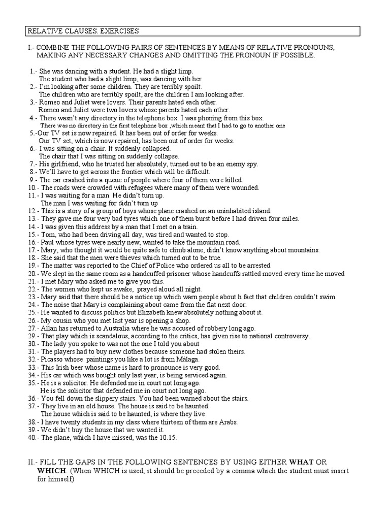 Relative Clauses - Exercises | PDF