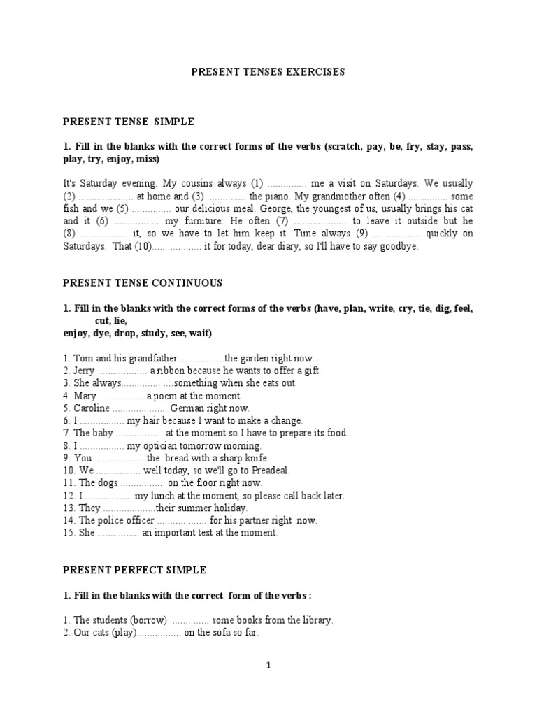 Present Tenses Exercises | PDF