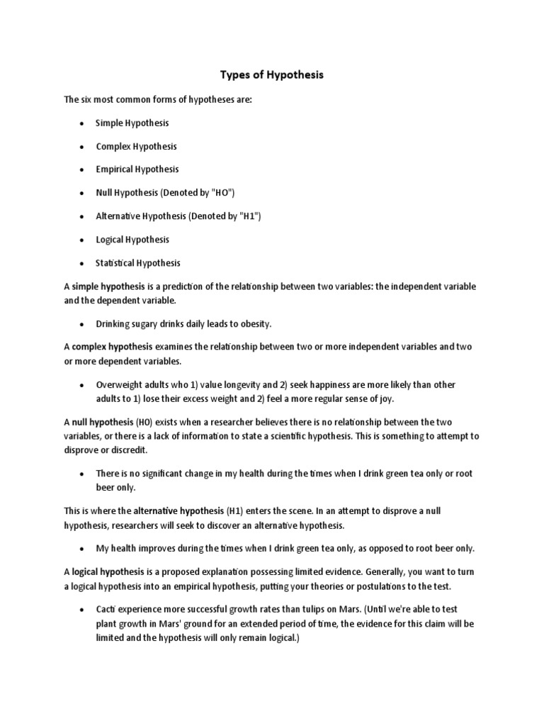 Types of Hypothesis | PDF | Hypothesis | Statistical Hypothesis Testing