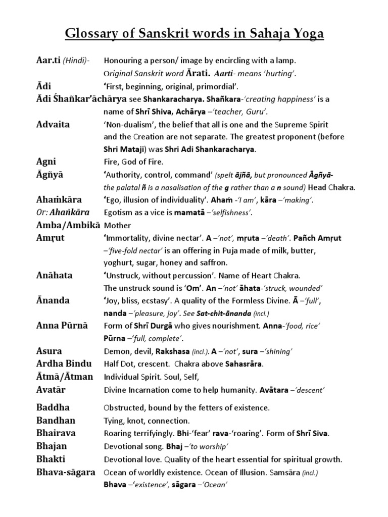 Glossary of Sanskrit Words in Sahaja Yoga PDF | PDF | Shiva | Devi