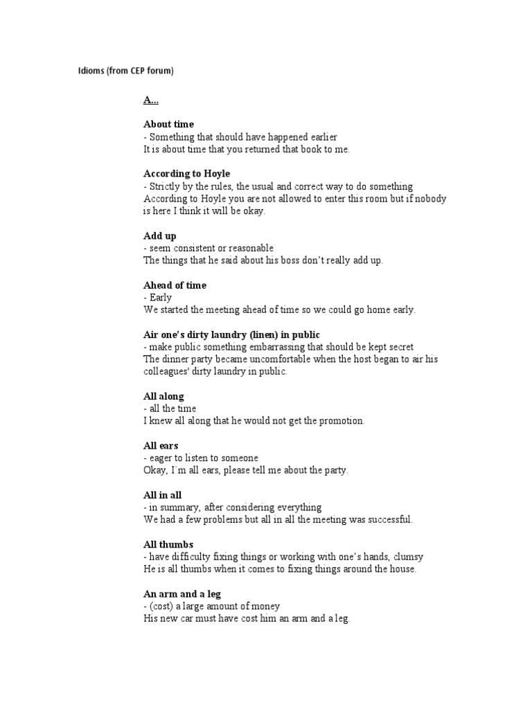 Idioms A To Z | PDF | Plea