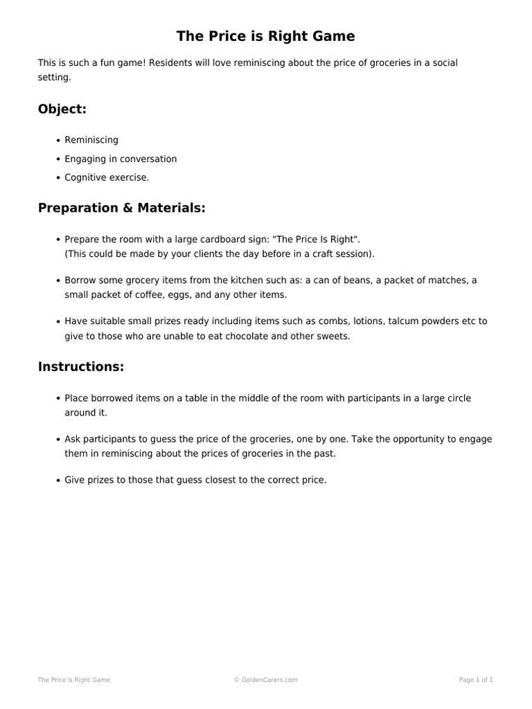 The Price Is Right Game | PDF