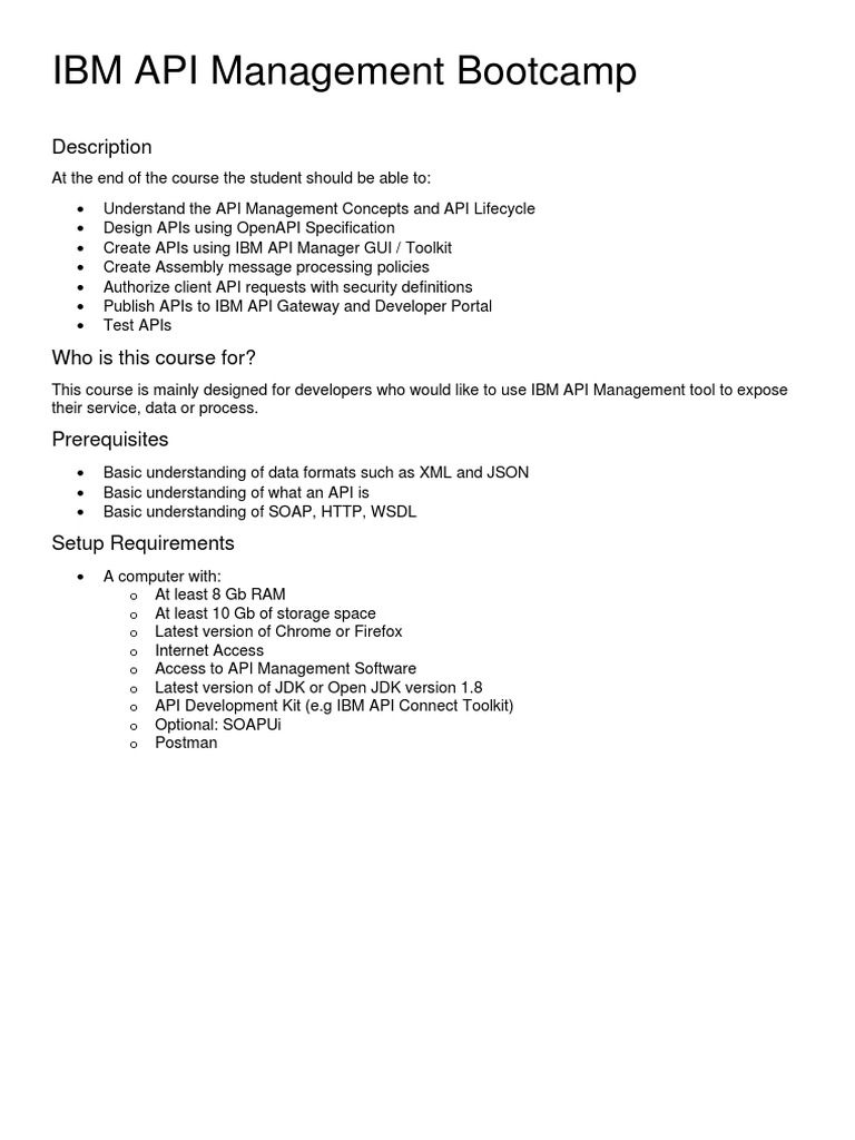 IBM API Management Bootcamp: Description | PDF | Application Programming Interface ...