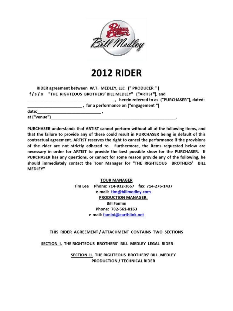 Rider - Bill Medley | PDF | Indemnity | Drum Kit
