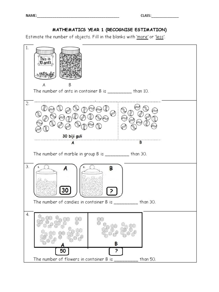 Mathematics Year 1 (Recognise Estimation) | PDF