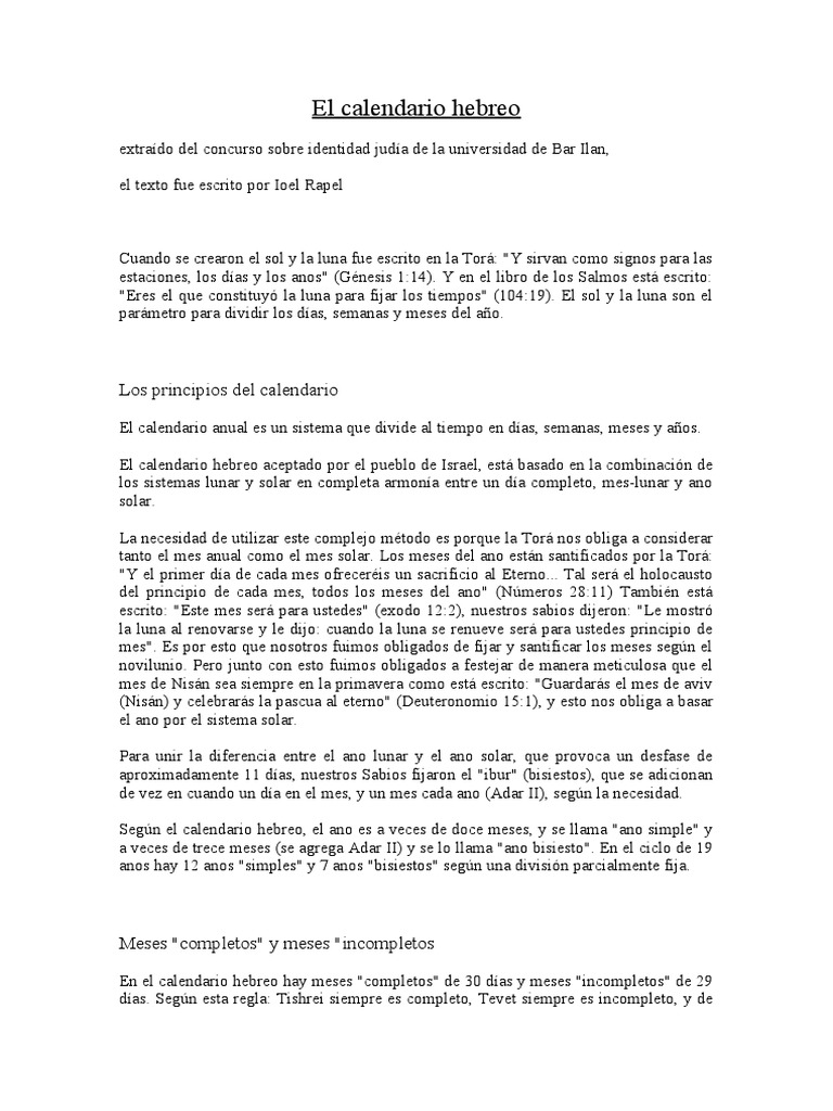 El Calendario Hebreo: Guía Esencial | PDF | Calendario hebreo ...