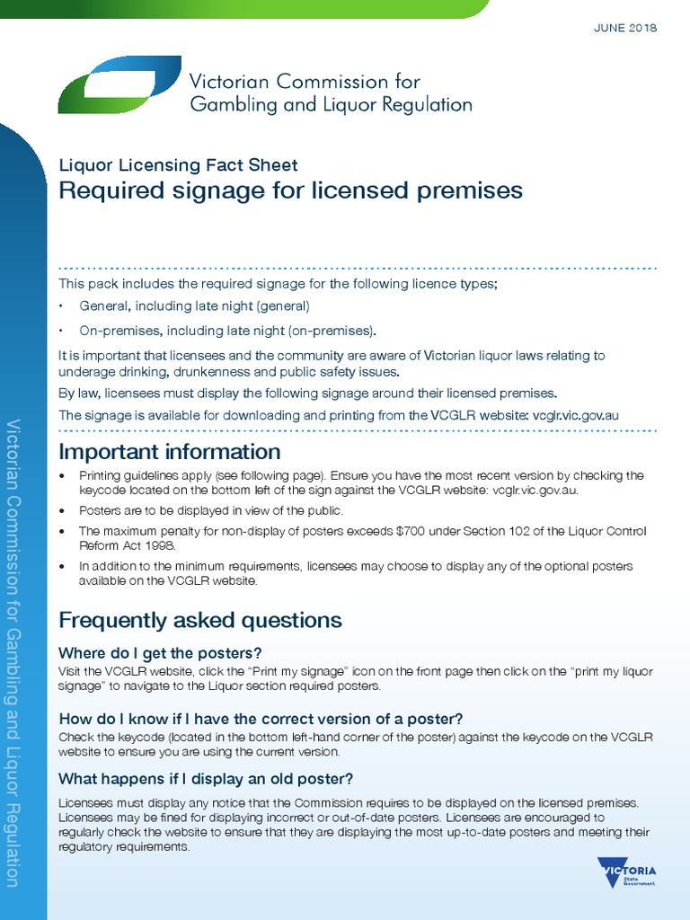 Required Signage For Licensed Premises: Important Information | PDF ...
