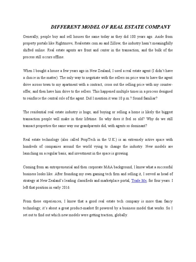 Different Model of Real Estate Company | PDF | Estate Agent | Business ...