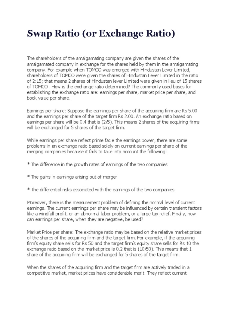 Swap Ratio | PDF | Value (Economics) | Book Value