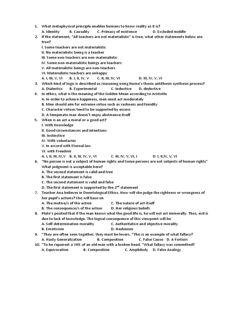 Metaphysical Principles Logic Fallacies Conditional Syllogisms | PDF ...