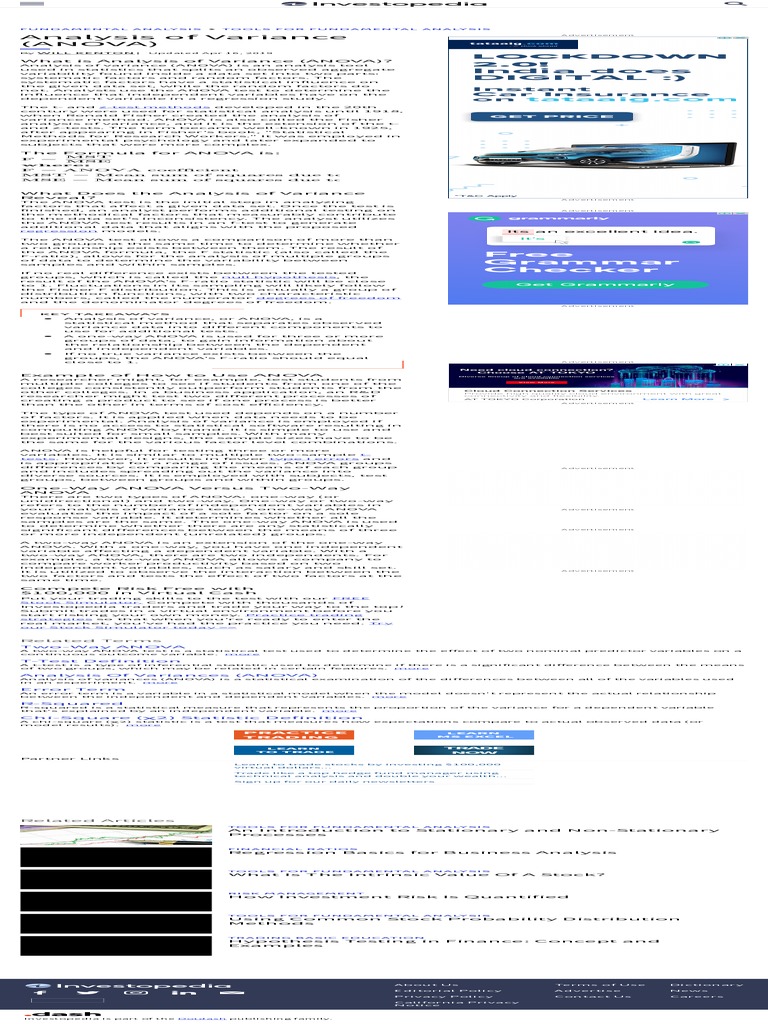 Analysis of Variance (ANOVA) Definition | PDF | F Test | Analysis Of ...