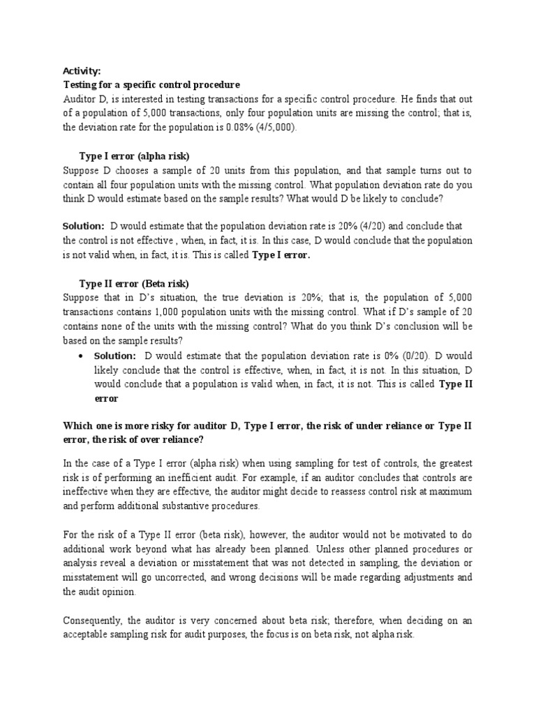 L3 Activity Type I and Type II Errors | PDF | Type I And Type Ii Errors ...