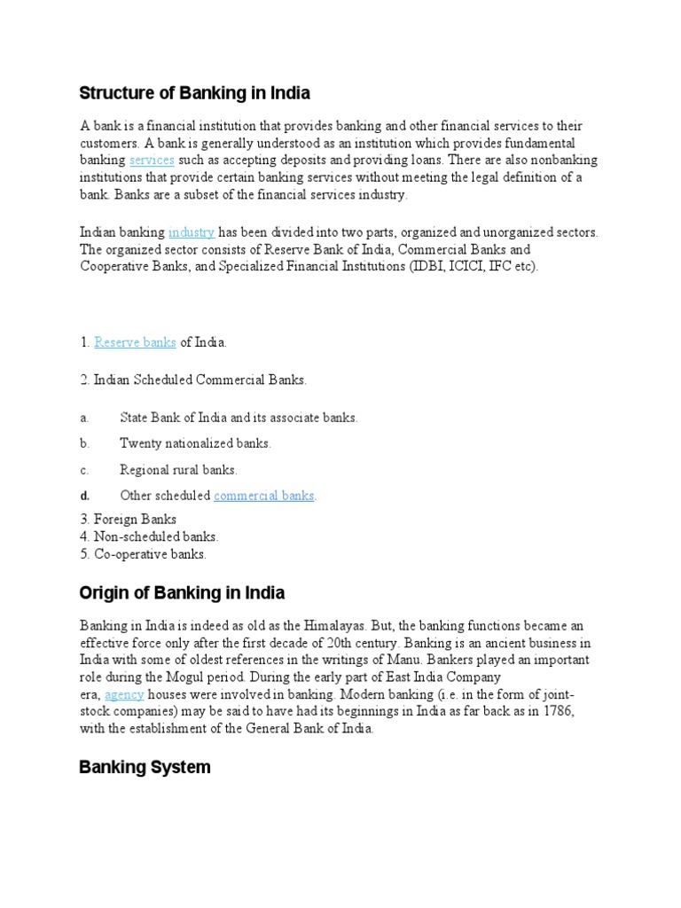 Structure of Banking in India | PDF | Banks | Insurance