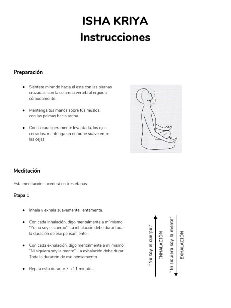 ISHA KRIYA Instrucciones | PDF | Meditación | Espiritualidad
